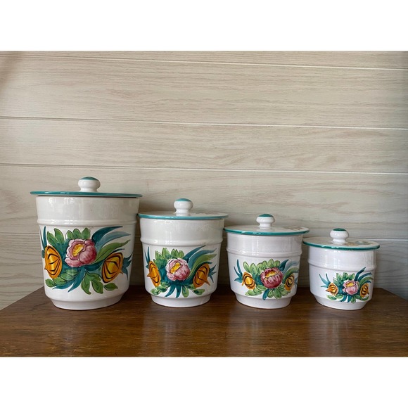 Vintage | Kitchen | Handpainted Peony Italian Ceramic Canister Set ...